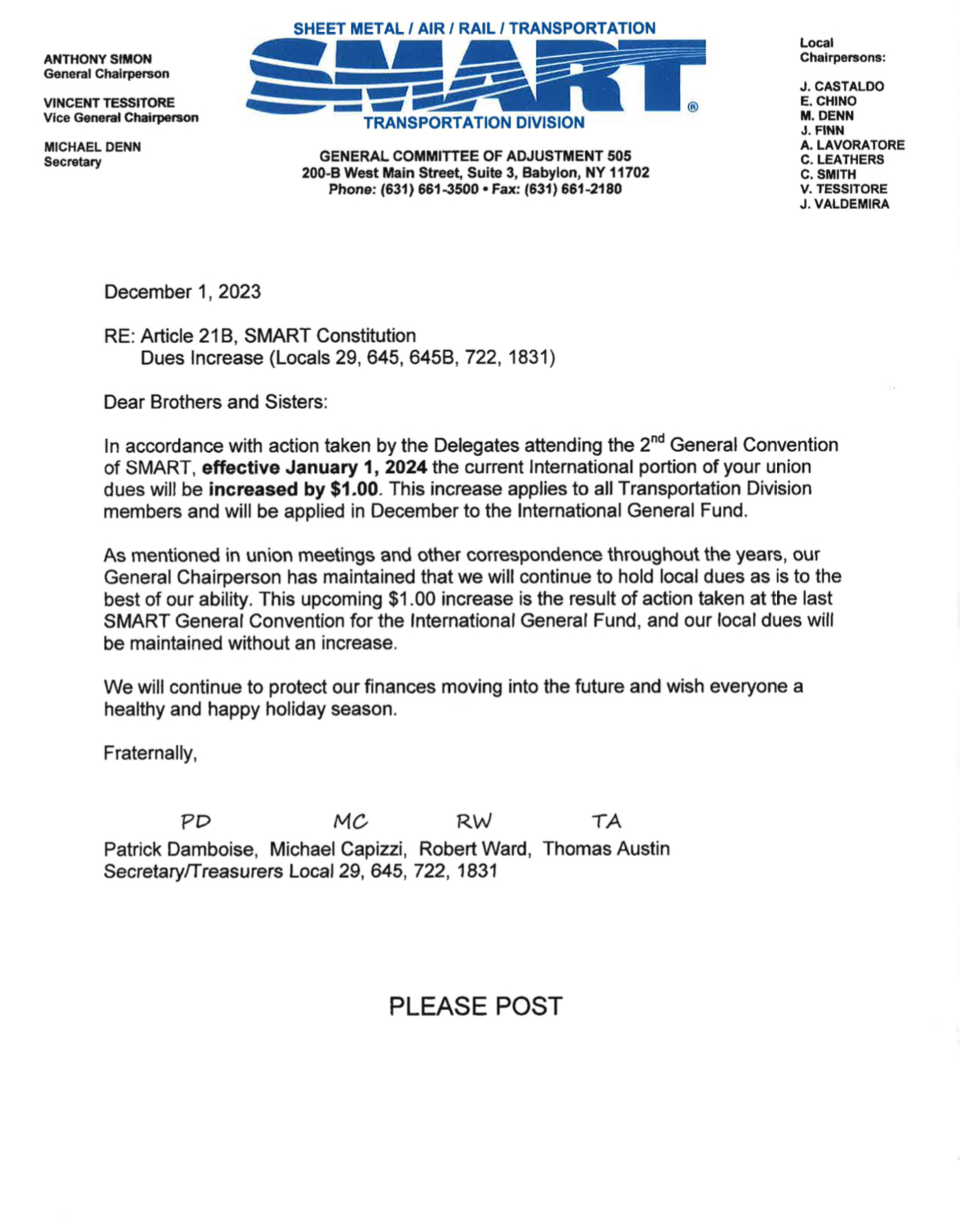 Local 645 – SMART Transportation Division 505